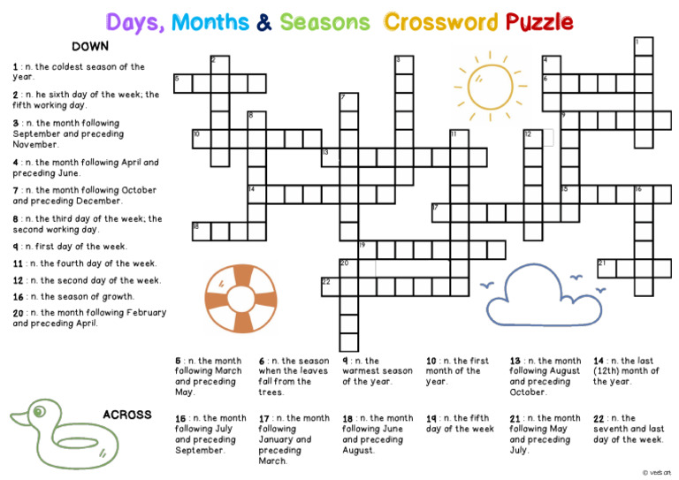 Days, Months & Seasons Crossword Puzzle | PDF