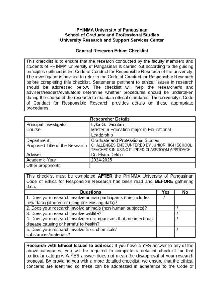 Research-Ethics-Checklist. Edited | PDF