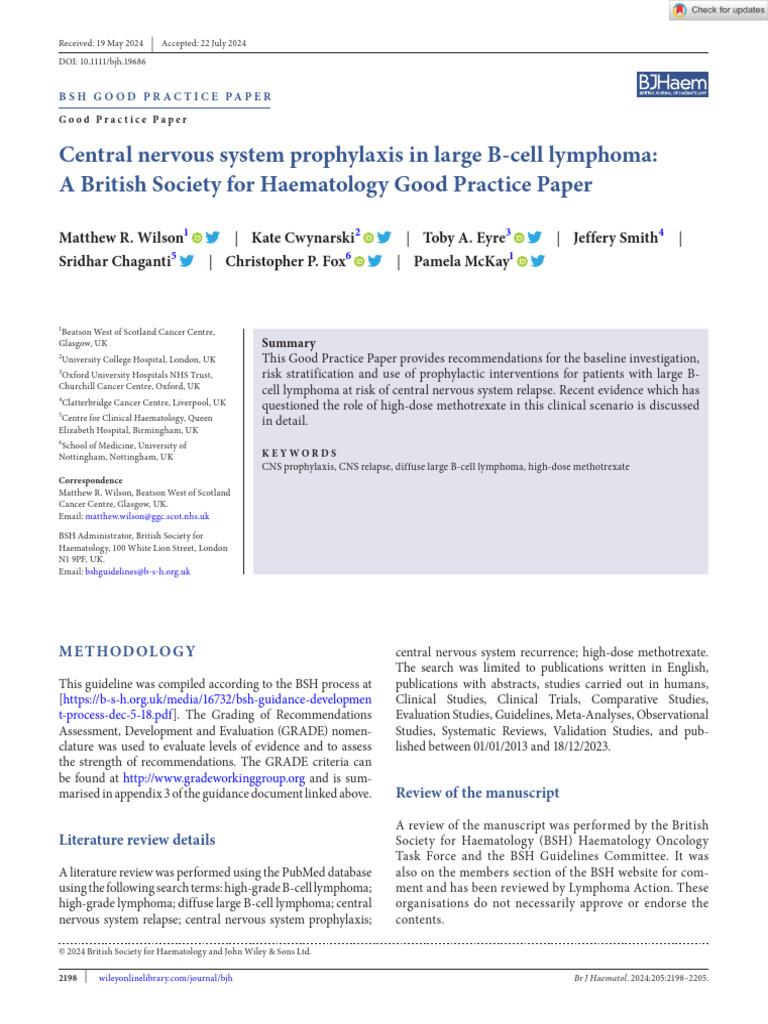 BR J Haematol - 2024 - Wilson - Central Nervous System Prophylaxis in Large B Cell Lymphoma A ...