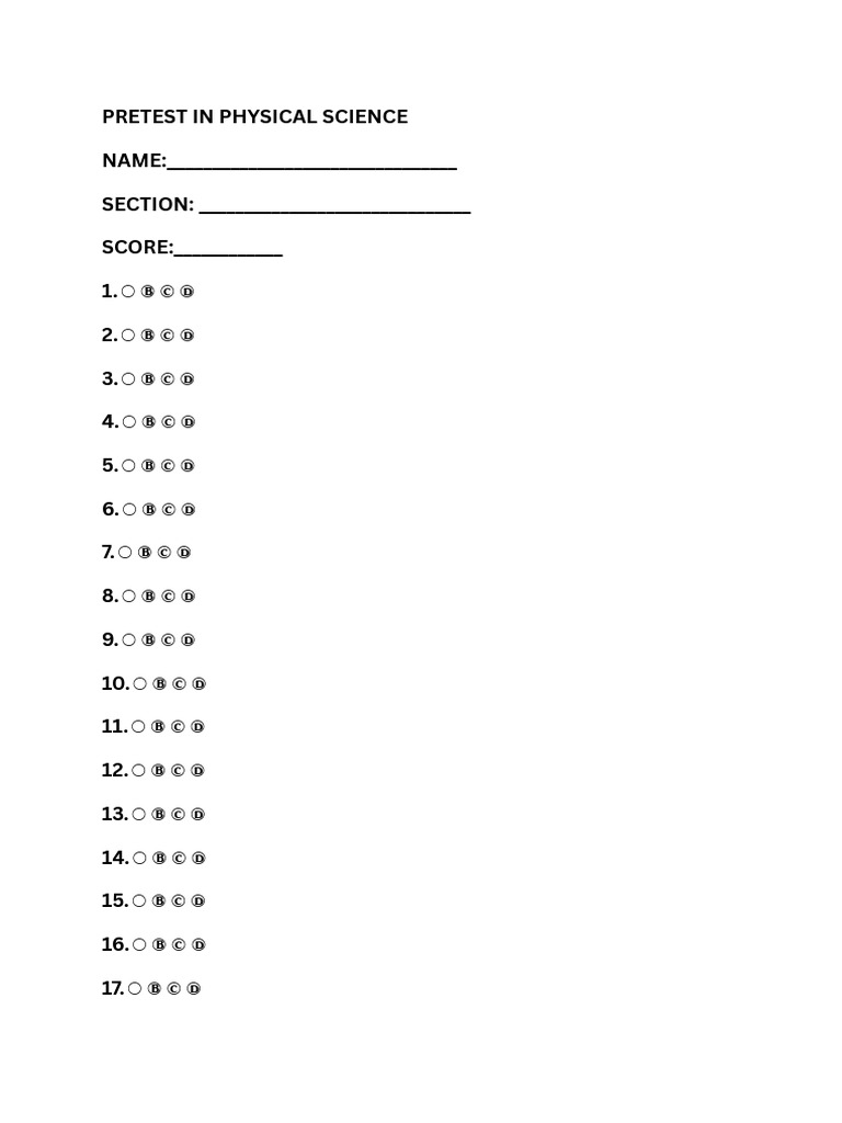Pretest in Physical Science | PDF