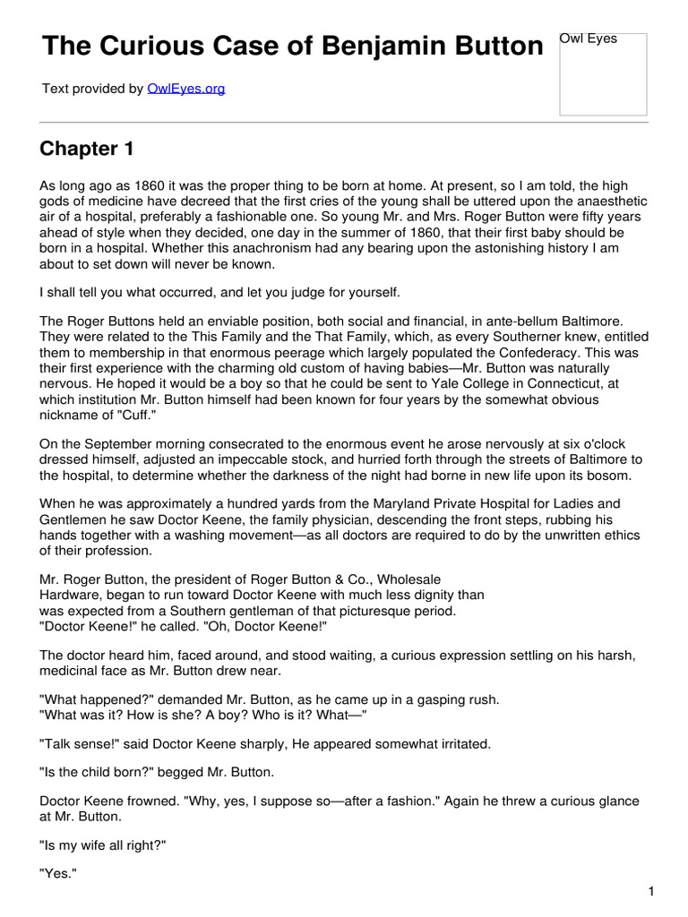 Oe The Curious Case of Benjamin Button Text | PDF