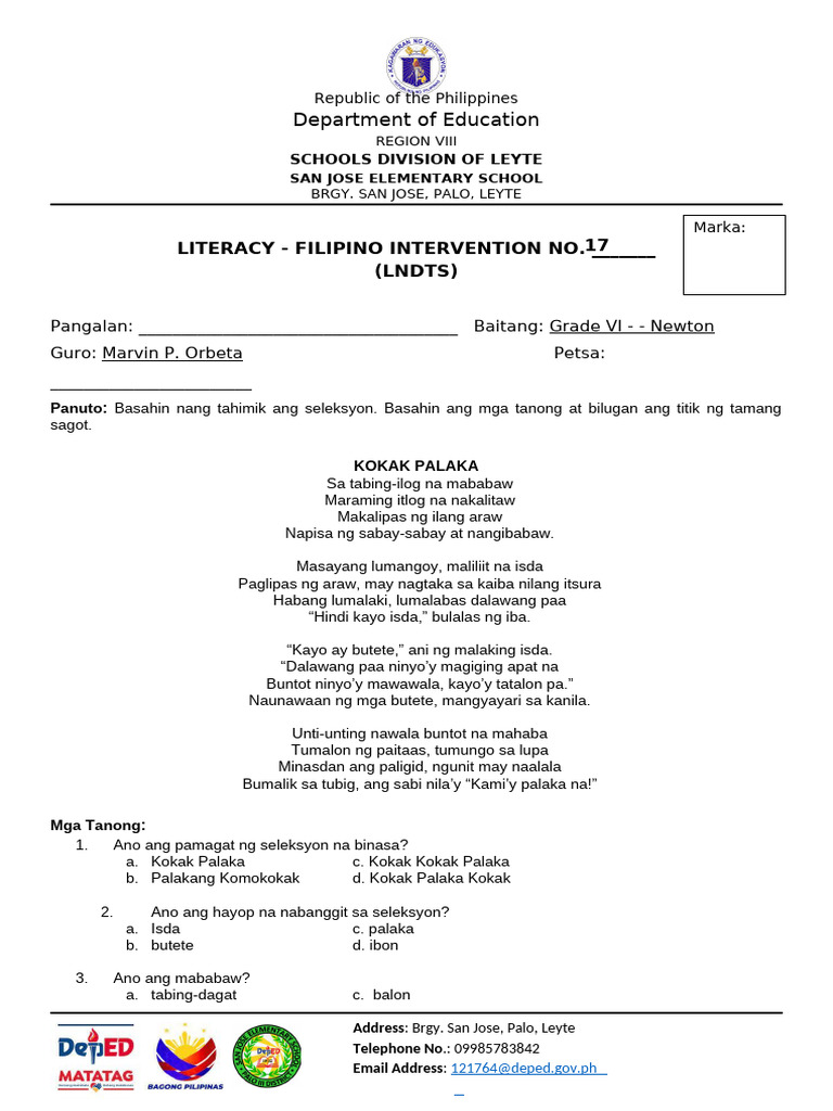 LNDTS Literacy Filipino Intervention_17 | PDF