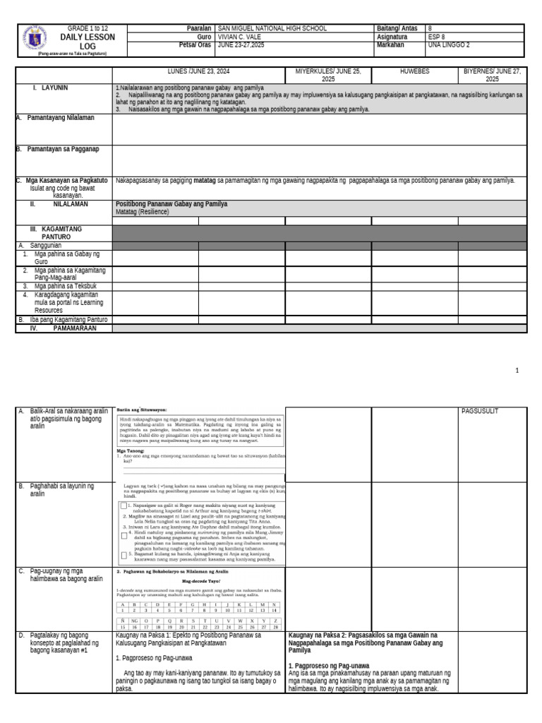 Esp 8 DLL q1 Week 2 | PDF