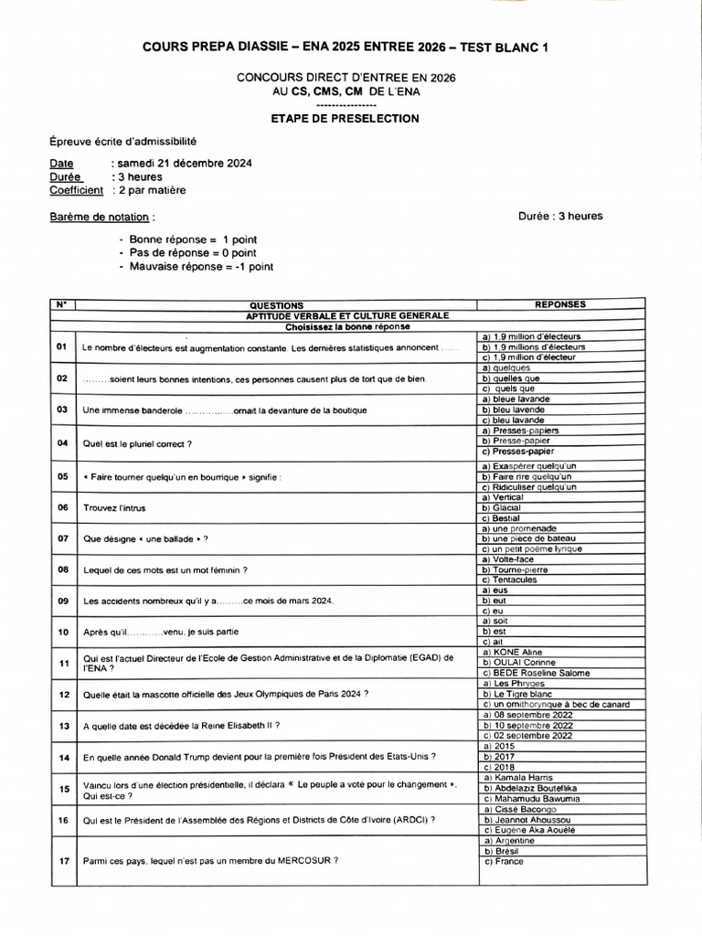 Test Blanc 1 1er Tour | PDF