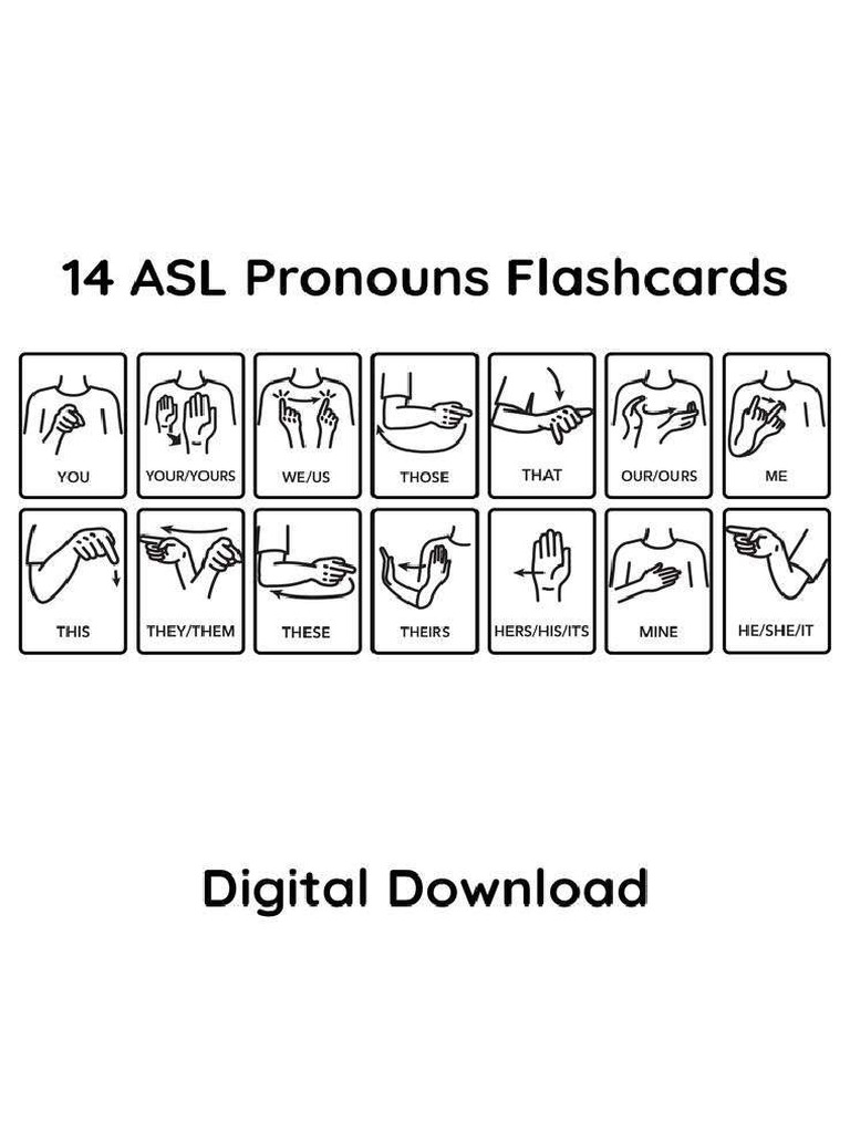 ASL Pronouns Flashcards - 14 Pronoun Signs For Easy ASL Learning ...
