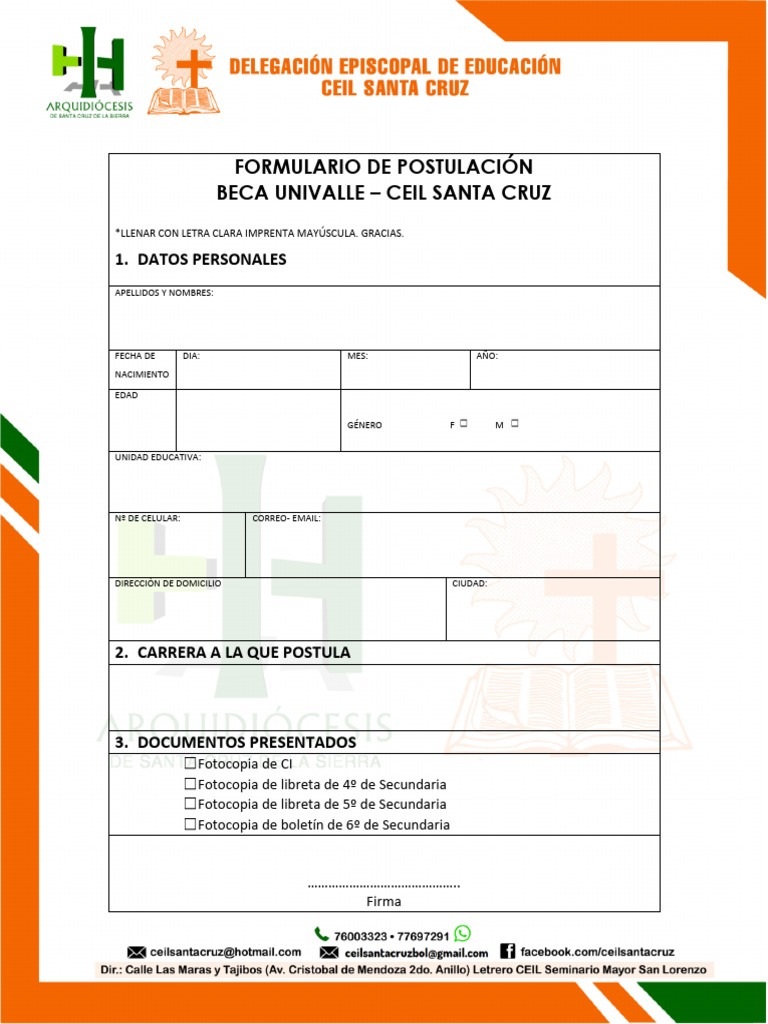 Formulario Beca Univalle Ceil Santa Cruz | PDF