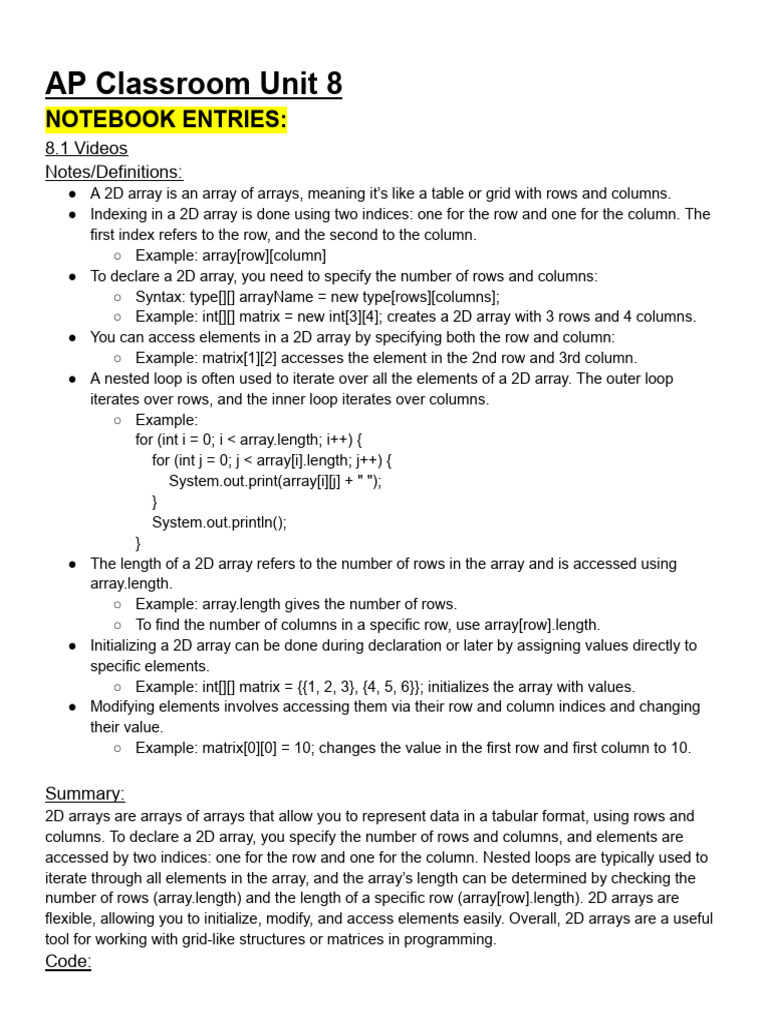 AP CSA - Unit 8 - Saiyana Uthayasegar | PDF | Computer Programming ...