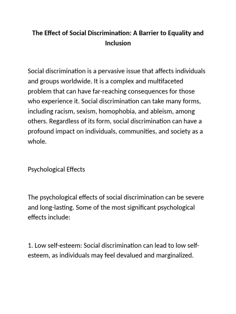 Impact of Social Discrimination Explained | PDF | Social Exclusion ...