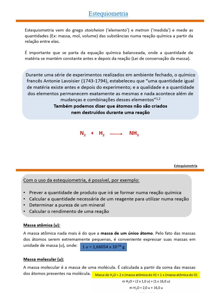 Fundamentos de Estequiometria Química | PDF | Estequiometria | Mol ...