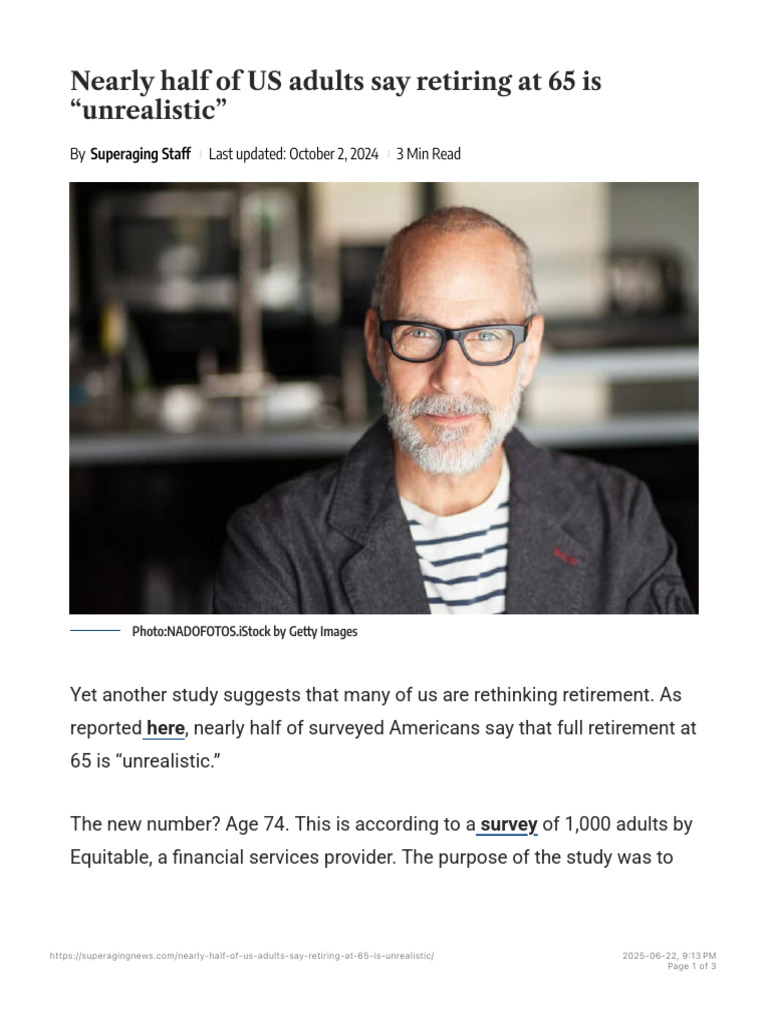 Nearly Half of US Adults Say Retiring at 65 Is "Unrealistic ...