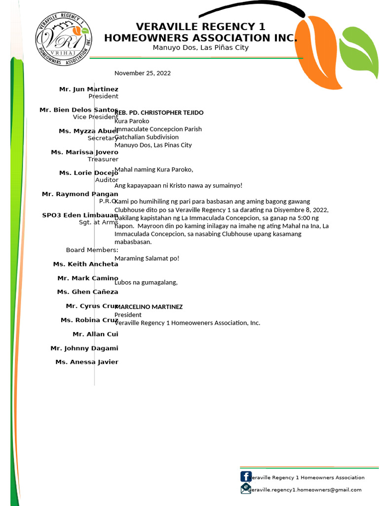 Letter To Parish Church | PDF