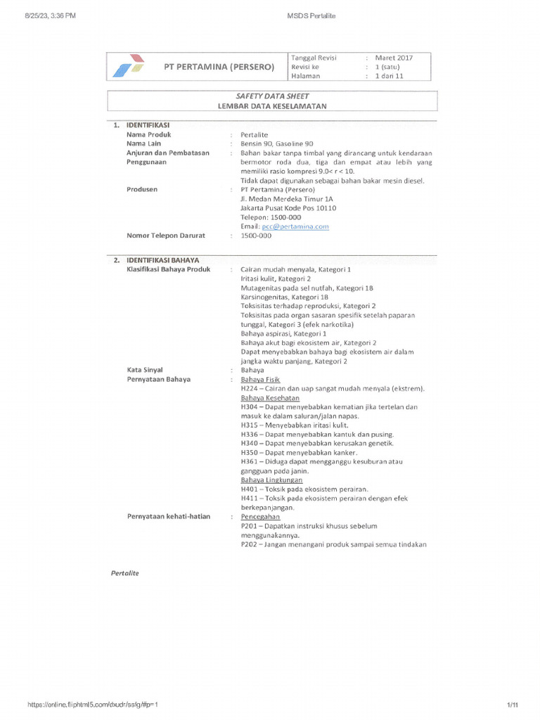 MSDS Bensin | PDF