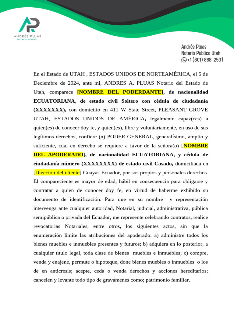 Poder General-Draft | PDF | Condominio | Propiedad