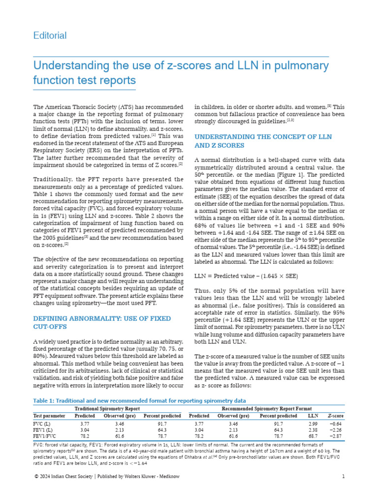 Z-Scores and LLN in PFT Reporting | PDF