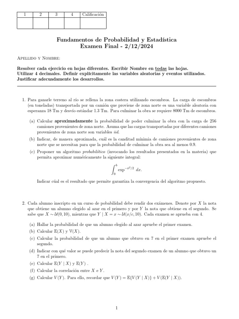 Final 2024 2do | PDF | Teoría de probabilidad | Teoría estadística