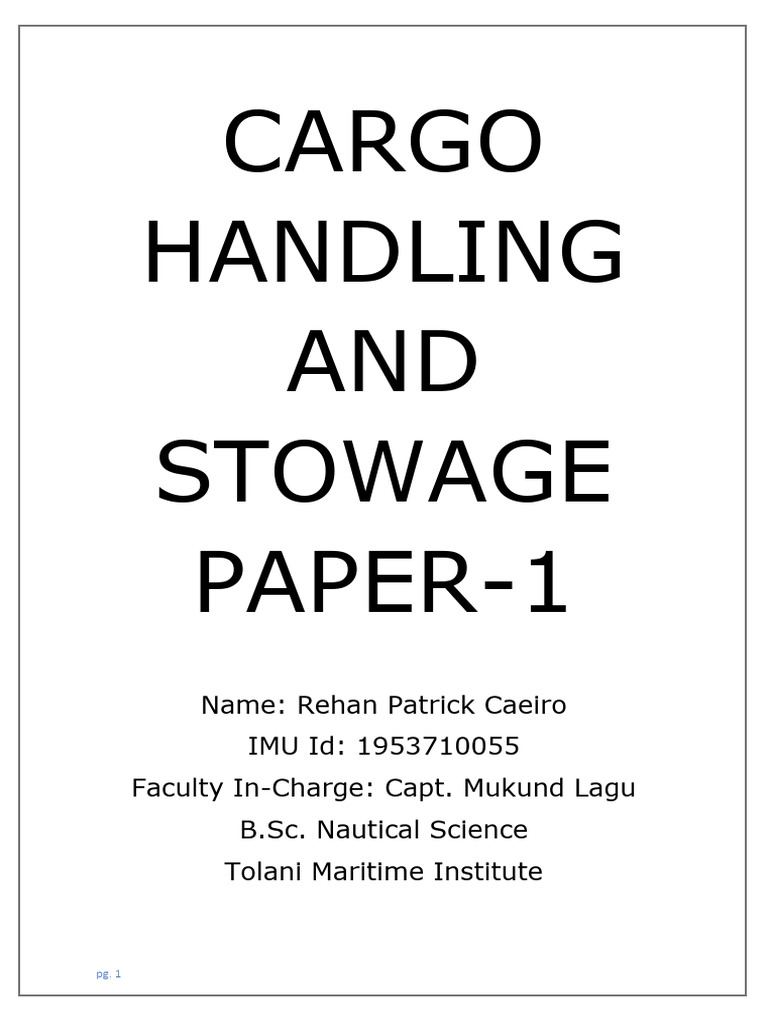 Cargo Handling and Stowage Paper 1 (Compiled) Nikhil Shahani (19ns ...