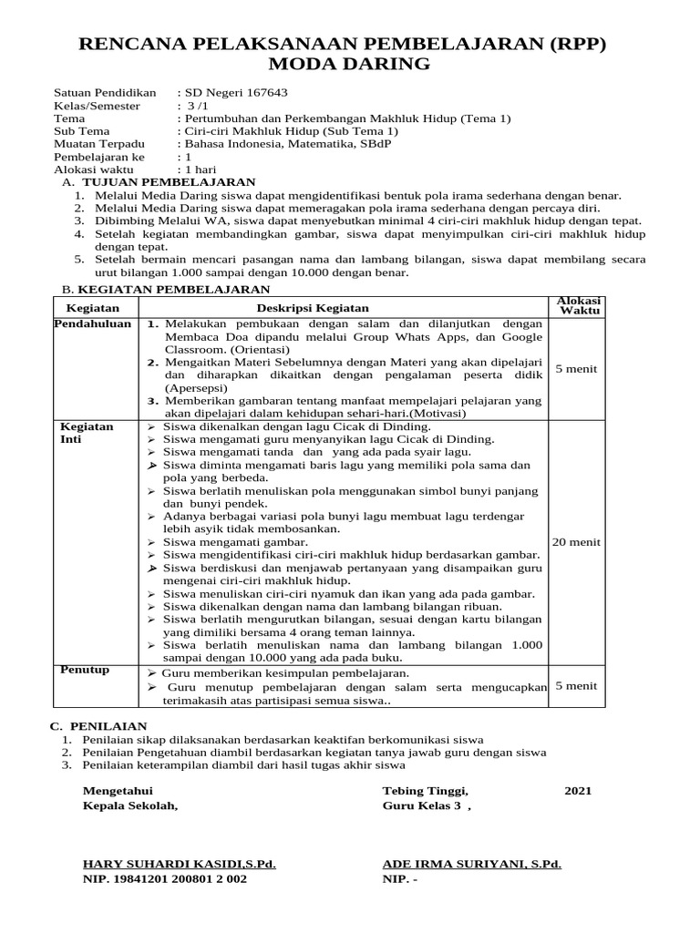 Rencana Pelaksanaan Pembelajaran Daring Luring Dan Soal | PDF