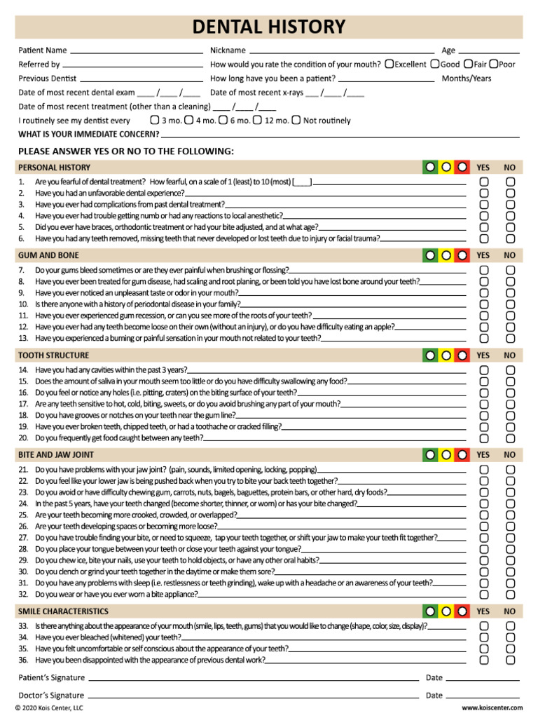 Dental History Questionnaire Form | PDF