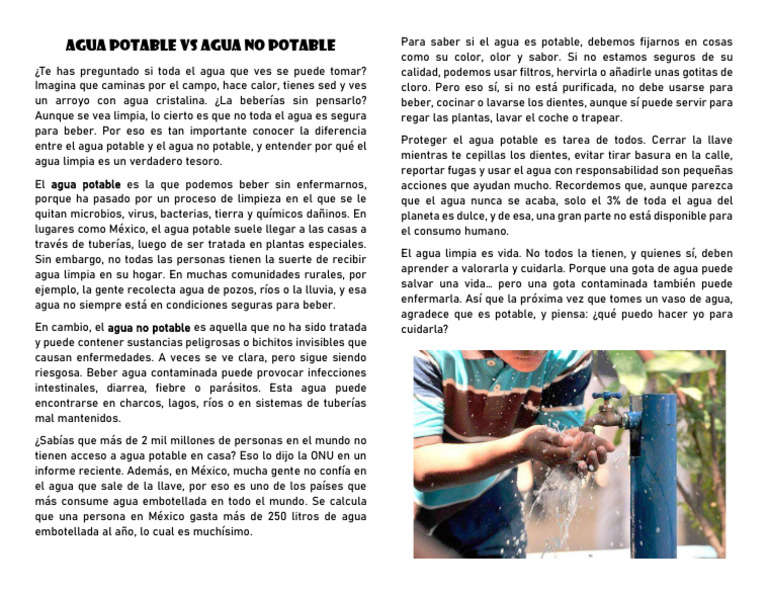 Diferencias entre agua potable y no potable | PDF | Agua | Agua potable