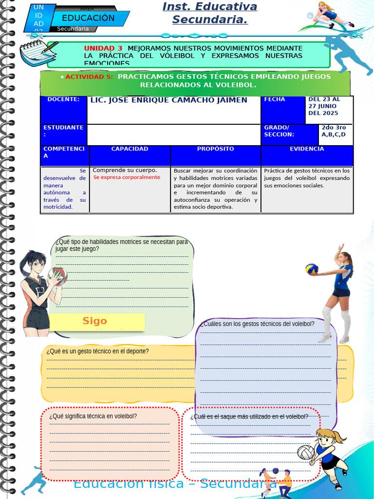 2°3° Act 5 E.fis Sem3 U3 | PDF | Vóleibol | Aprendizaje