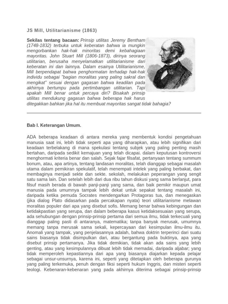 J.S. Mill, Utilitarianism (1863) | PDF