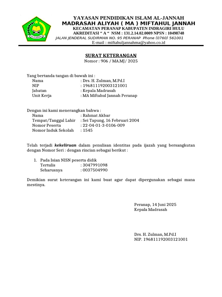Surat NISN | PDF