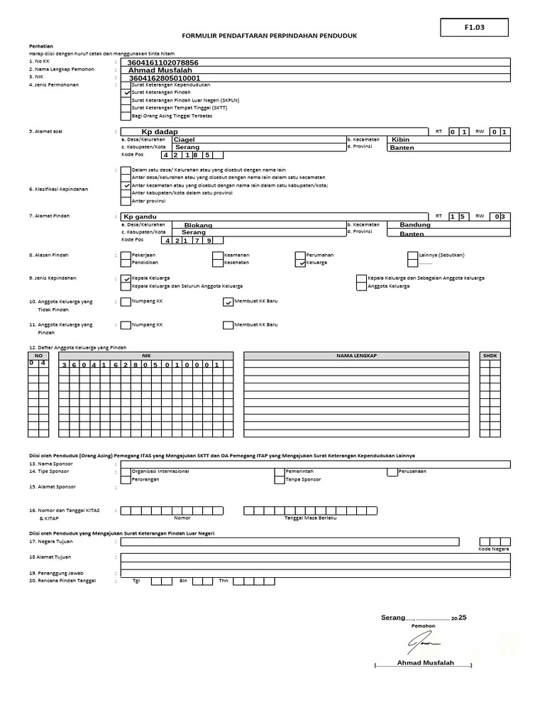 Template Formulir F-103 | PDF