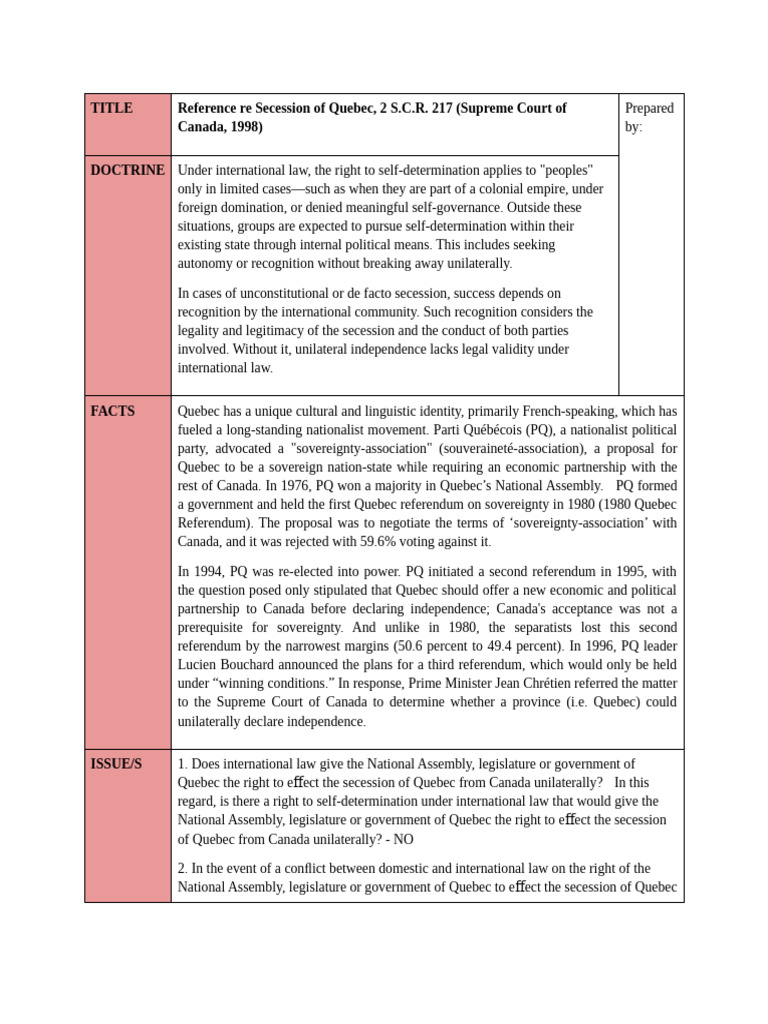 Quebec Secession and International Law | PDF | Secession | Politics Of ...