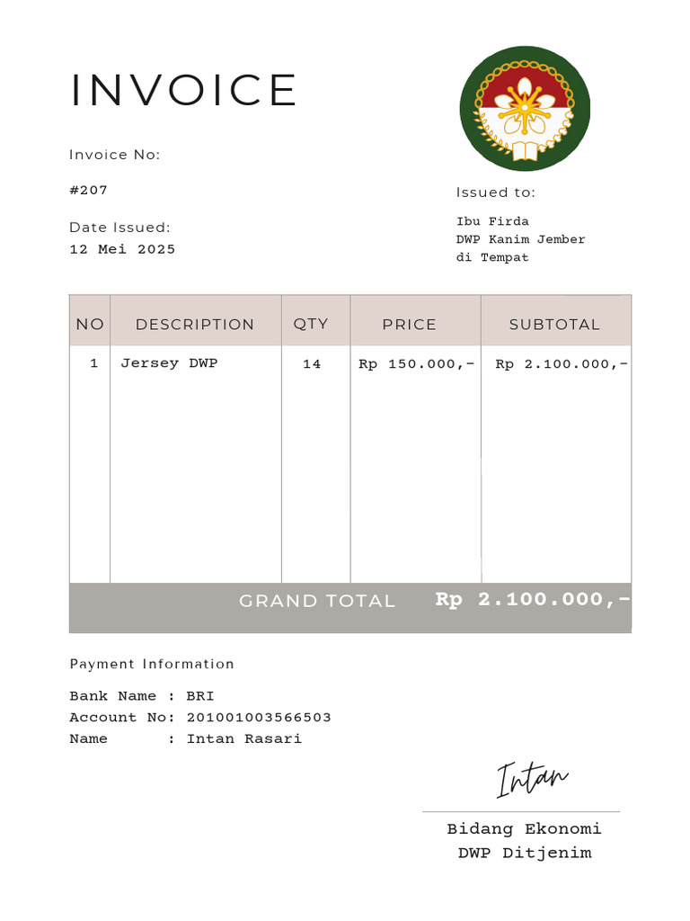 Invoice: Intan | PDF