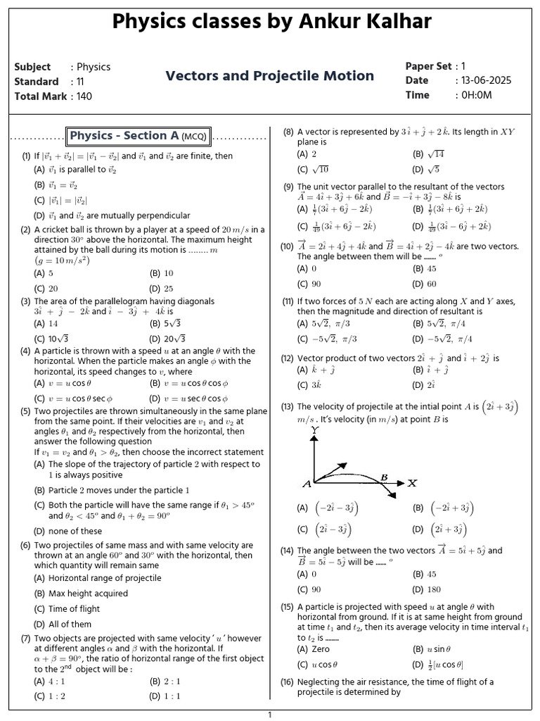 Vectors and Projectile Motion 1749805827 | PDF | Euclidean Vector | Applied And ...