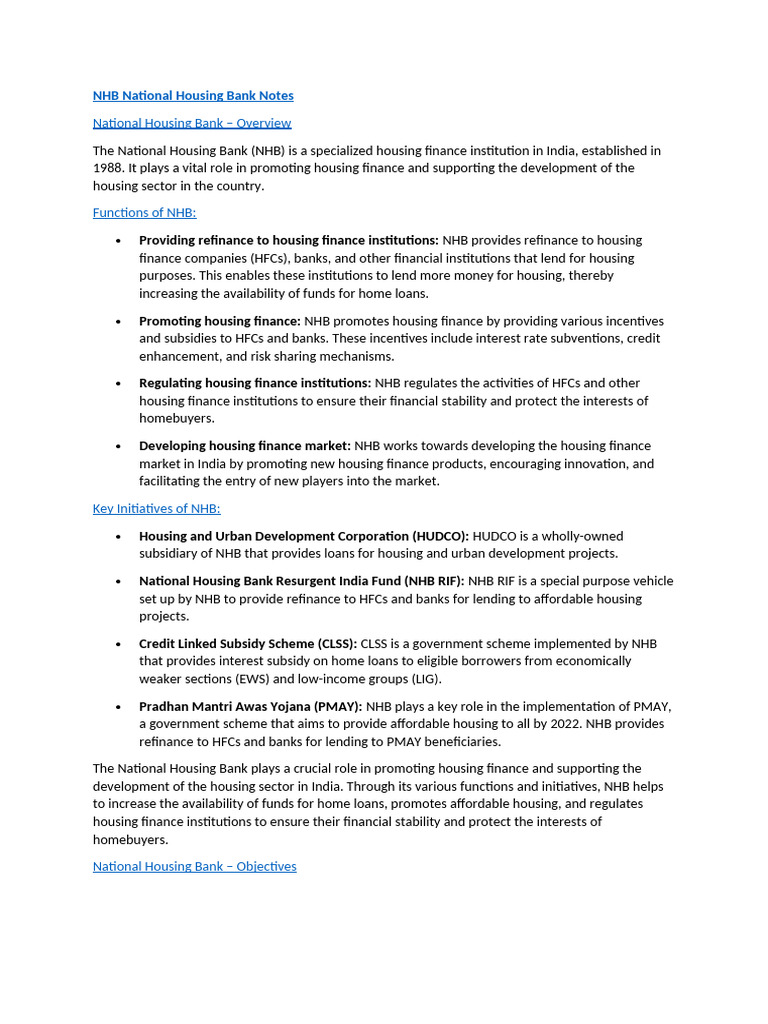 NHB National Housing Bank Notes | PDF | Loans | Mortgages