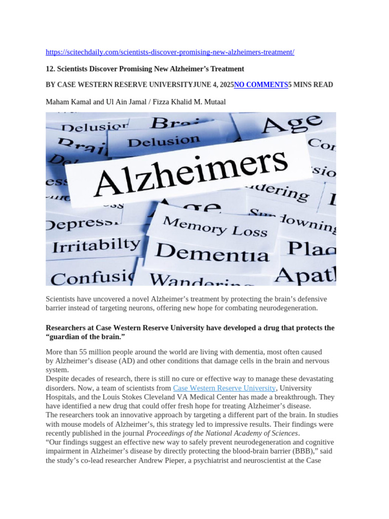 Scientists Discover Promising New Alzheimer's Treatment | PDF ...