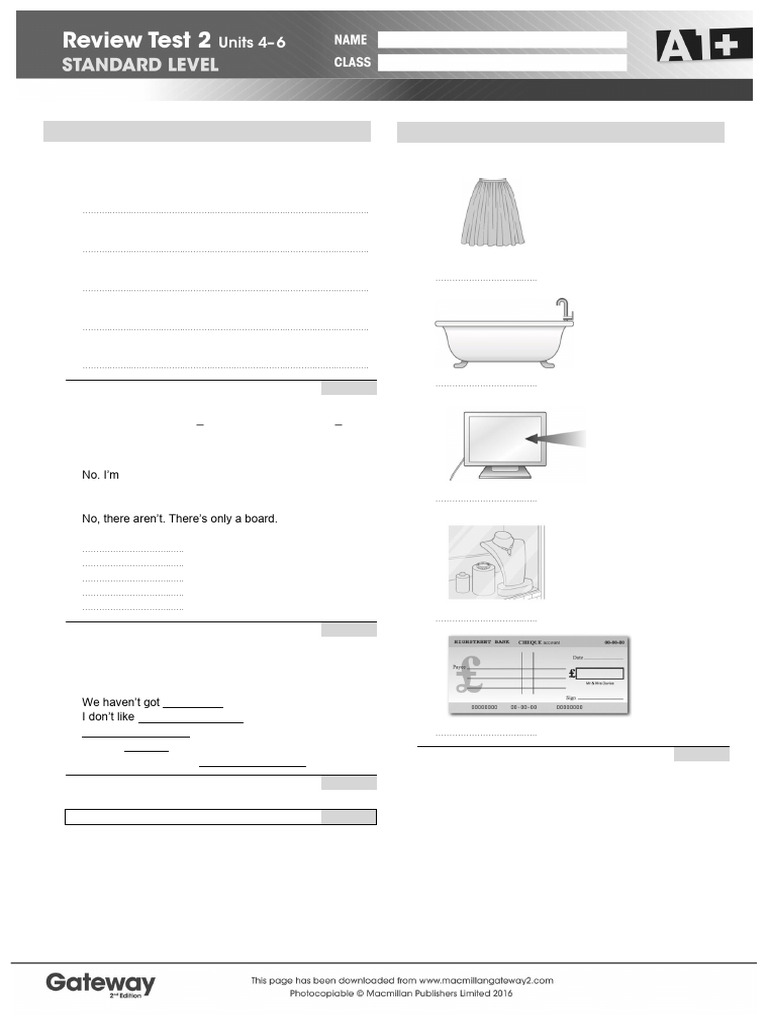 A1+ Review Test 2 Standard 4 - 6 | PDF | Recipe