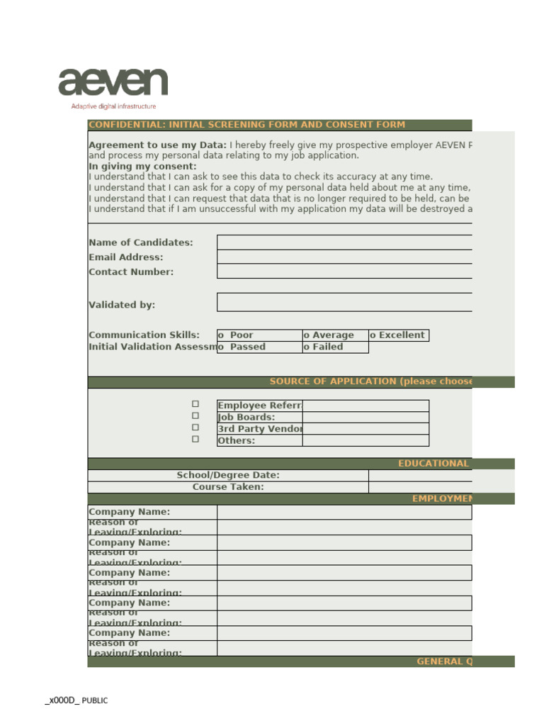 AEVEN - Initial Screening Form (Standard) | PDF | Salary | Employment