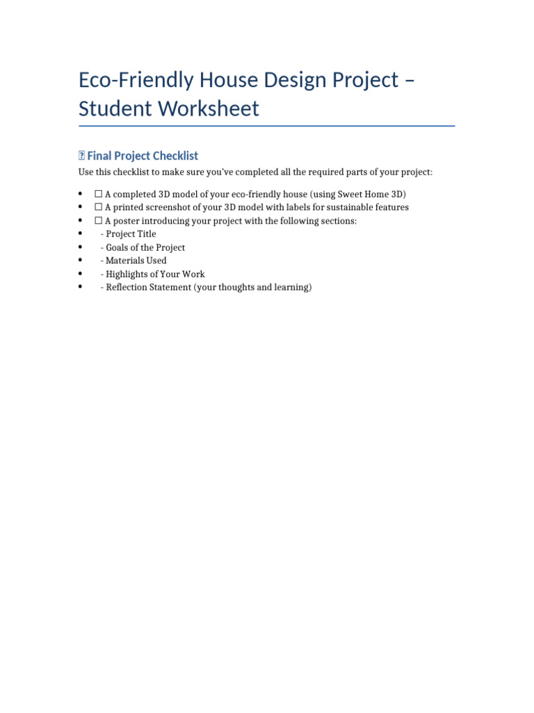 Eco House Project Worksheet | PDF