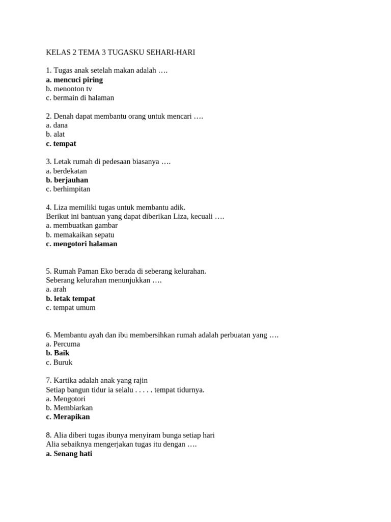 Kelas 2 Tema 3 Tugasku Sehari | PDF