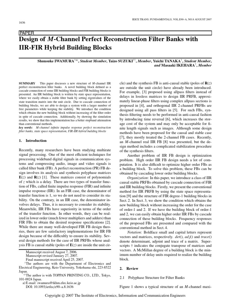 18 Design of M-Channel Perfect Reconstruction Filter Banks With | PDF ...