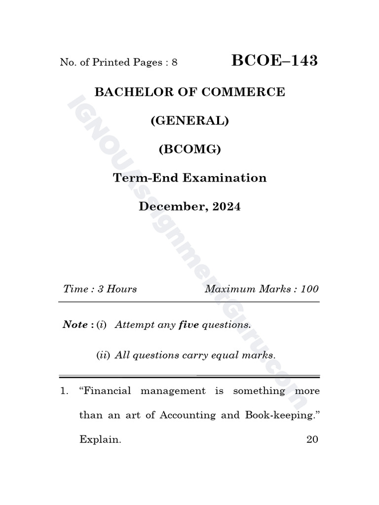 Dec - 2024 BCOE-143 | PDF | Capital Budgeting | Capital Structure