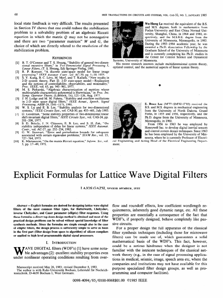 40 Explicit Formulas For Lattice Wave Digital Filters | PDF | Telecommunications Engineering ...
