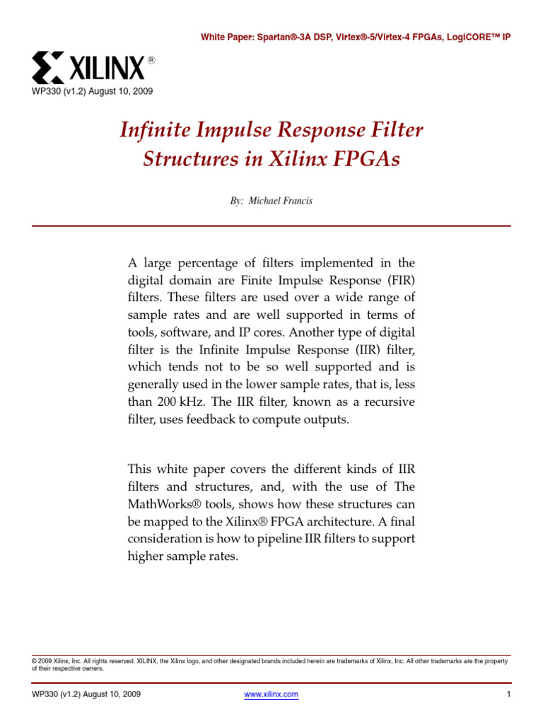 IIR Filter Structures for Xilinx FPGAs | PDF | Filter (Signal ...