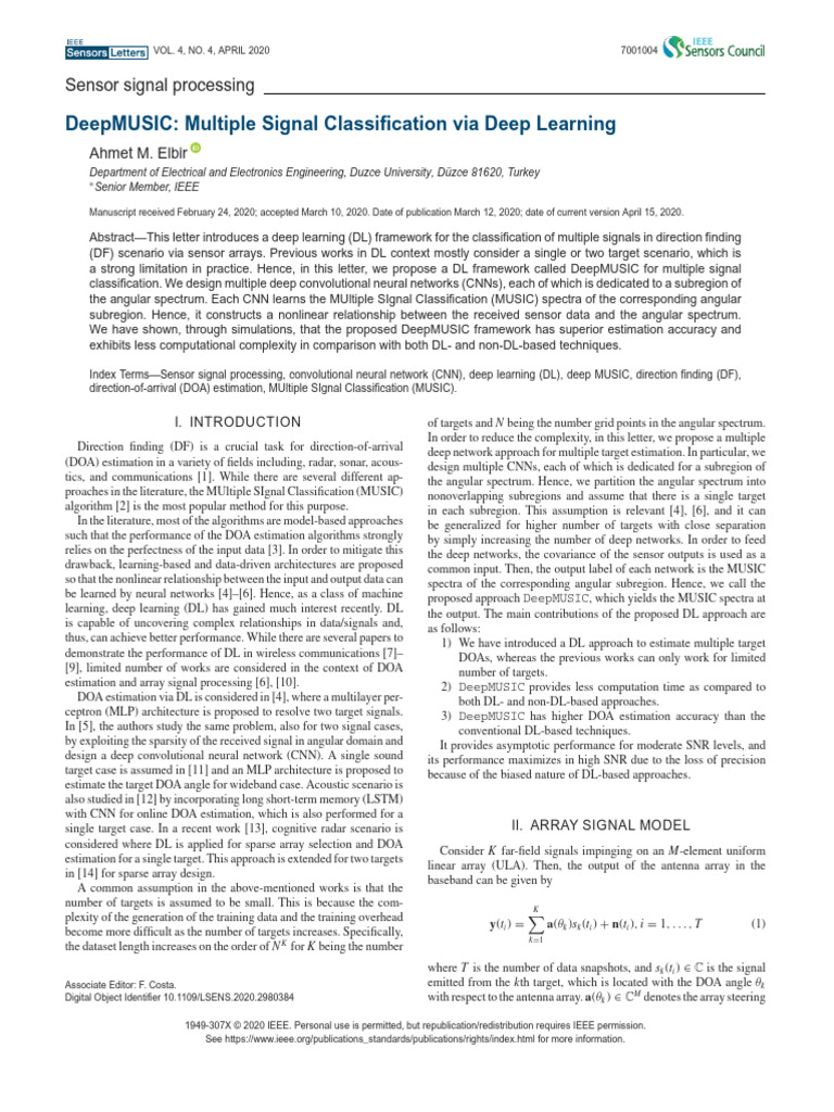 DeepMUSIC Multiple Signal Classification Via Deep Learning | PDF ...