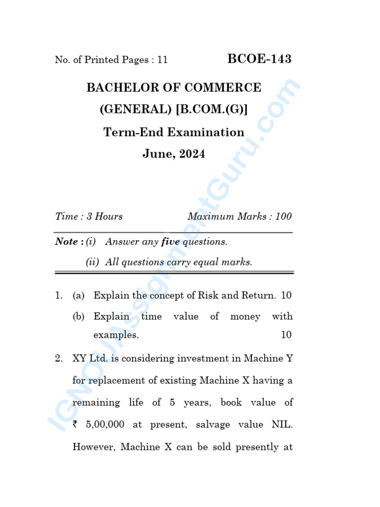 BCOE-143: Financial Management Exam Guide | PDF | Leverage (Finance ...