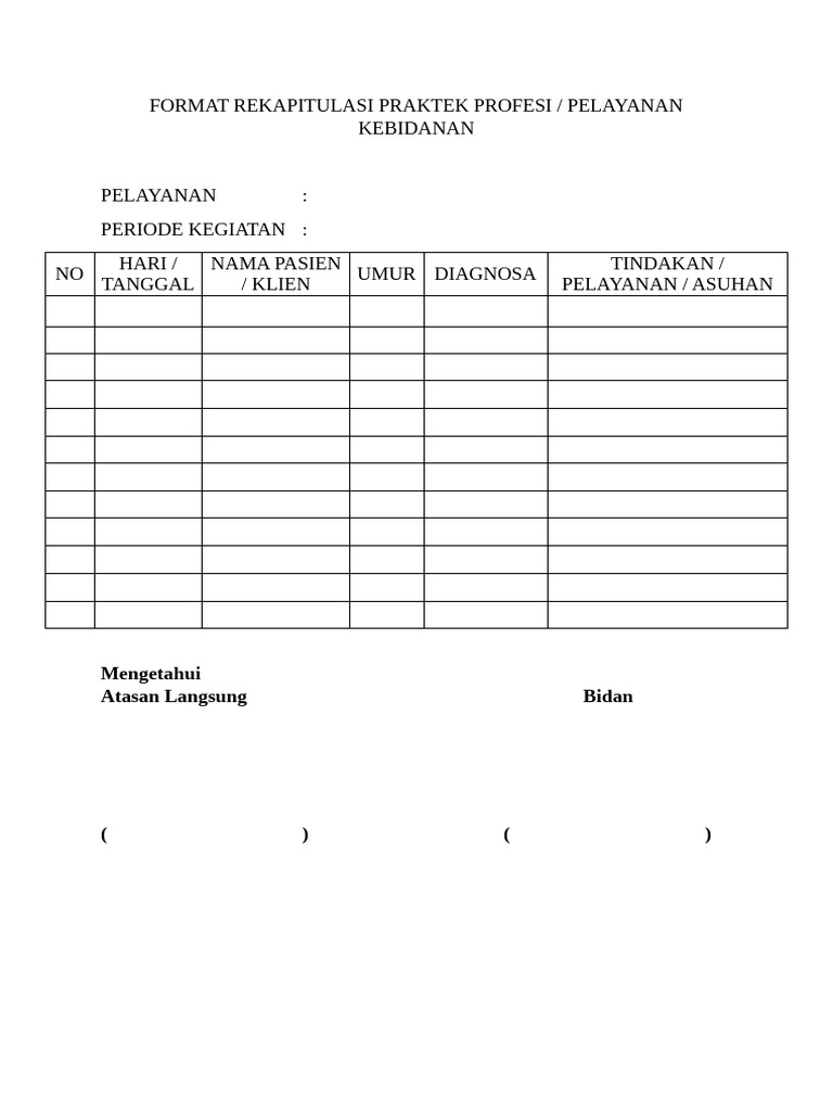 Format Rekapitulasi Praktek Profesi | PDF