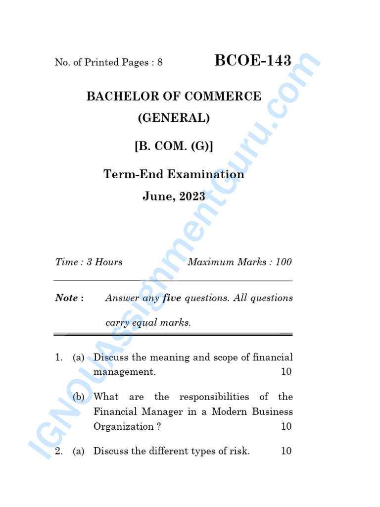 June - 2023 BCOE-143 | PDF | Internal Rate Of Return | Net Present Value