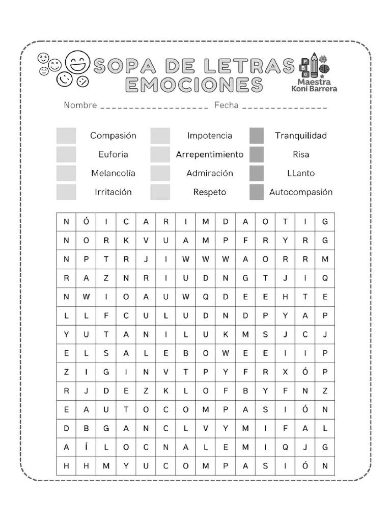Sopas de Letras de Las Emociones | PDF