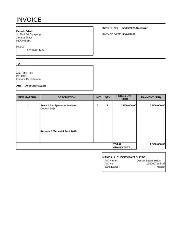 Invoice Sewa Spectrum CCSI 5 Mei 2025 | PDF