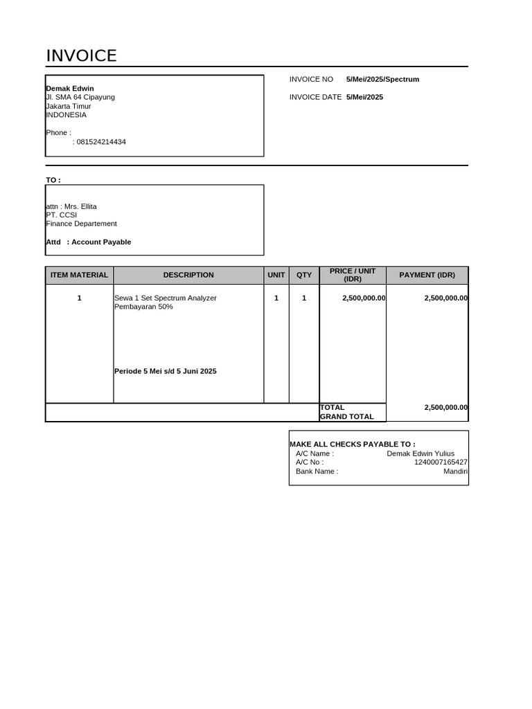 Invoice Sewa Spectrum CCSI 5 Mei 2025 | PDF