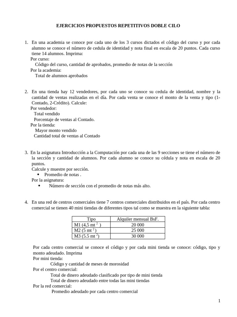 Guia de Ejercicios Doble Ciclo | PDF | Informática