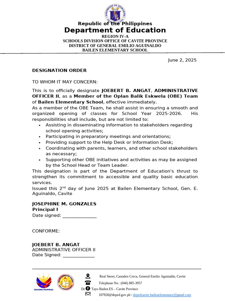 Designation Order of Obe | PDF