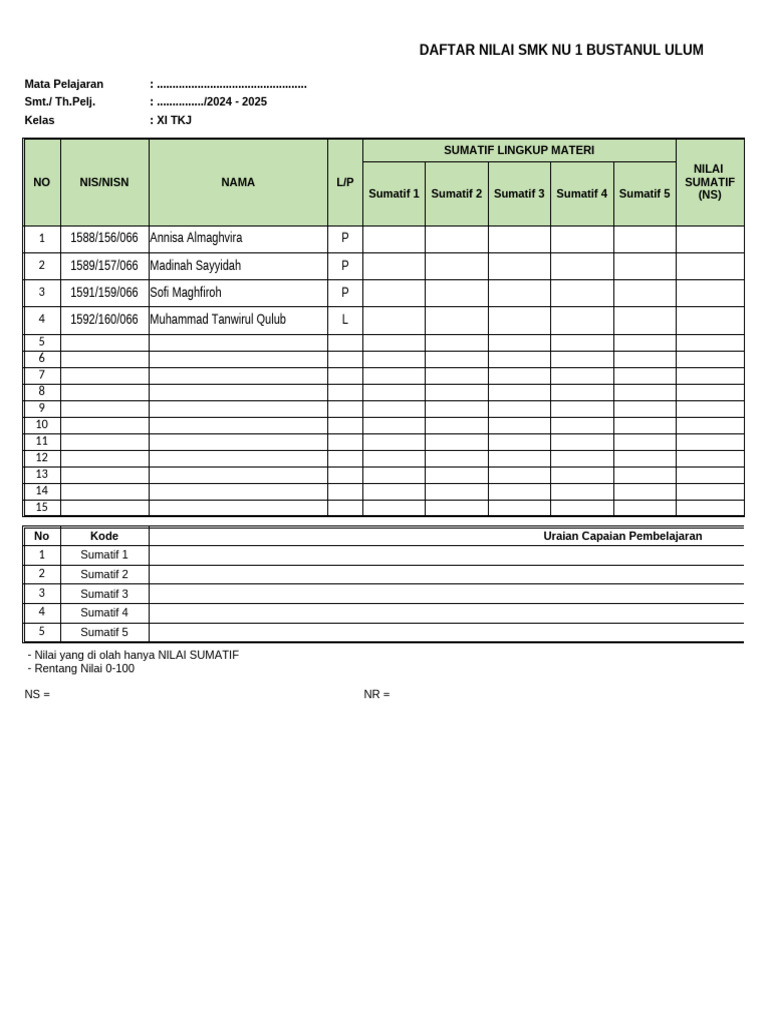 Blanko Nilai Fiqih Kelas Xi TKR | PDF